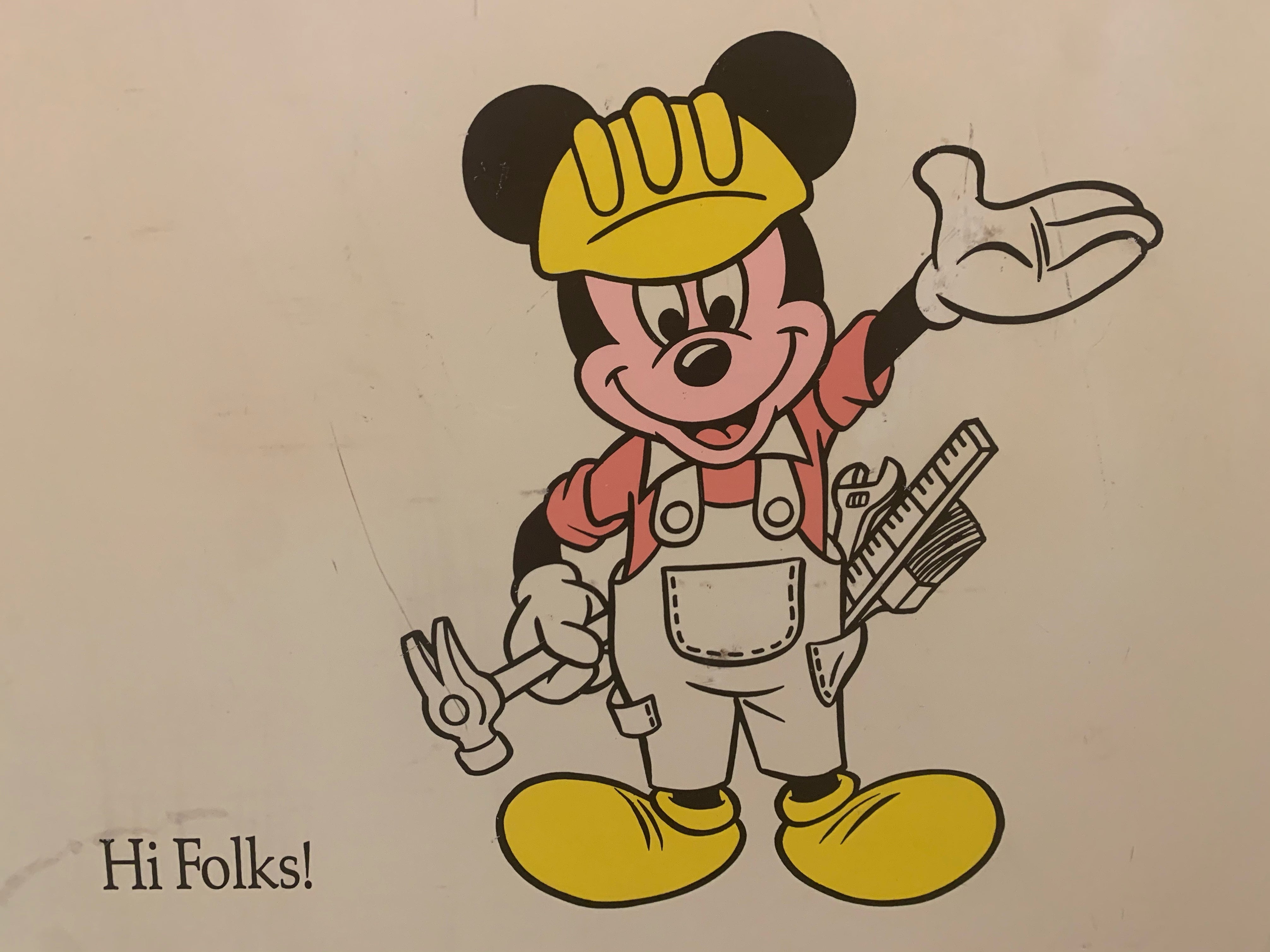 Disneyland Hotel Renovation Mickey Mouse Construction Worker Sign (199 – P.C. Artifacts